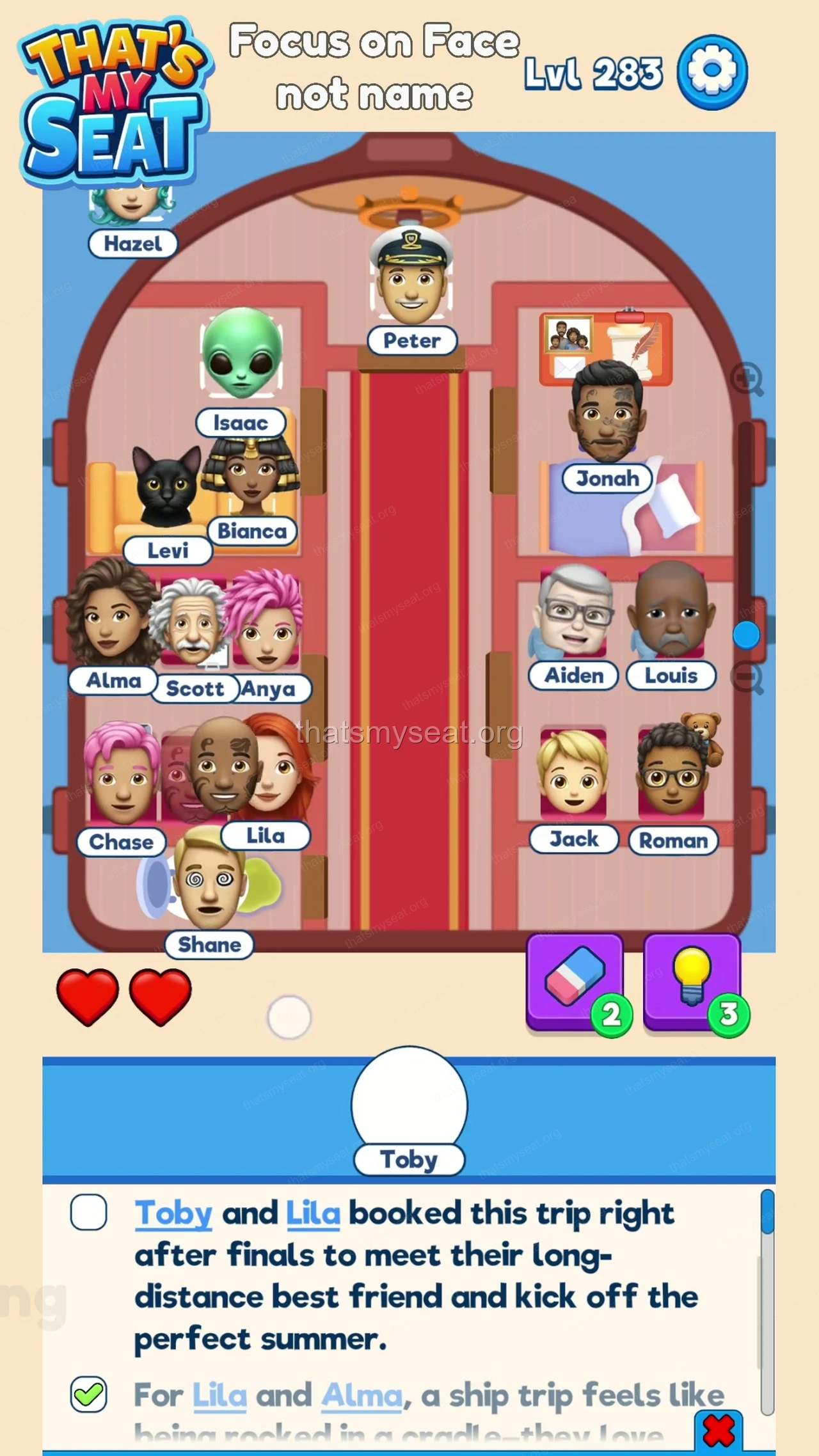 That's My Seat Level 283 Answer & Walkthrough Solution